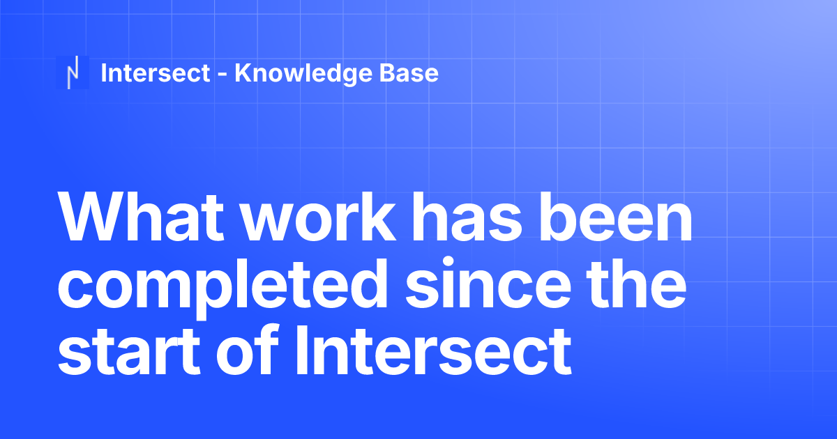 What work has been completed since the start of Intersect | Intersect - Knowledge Base